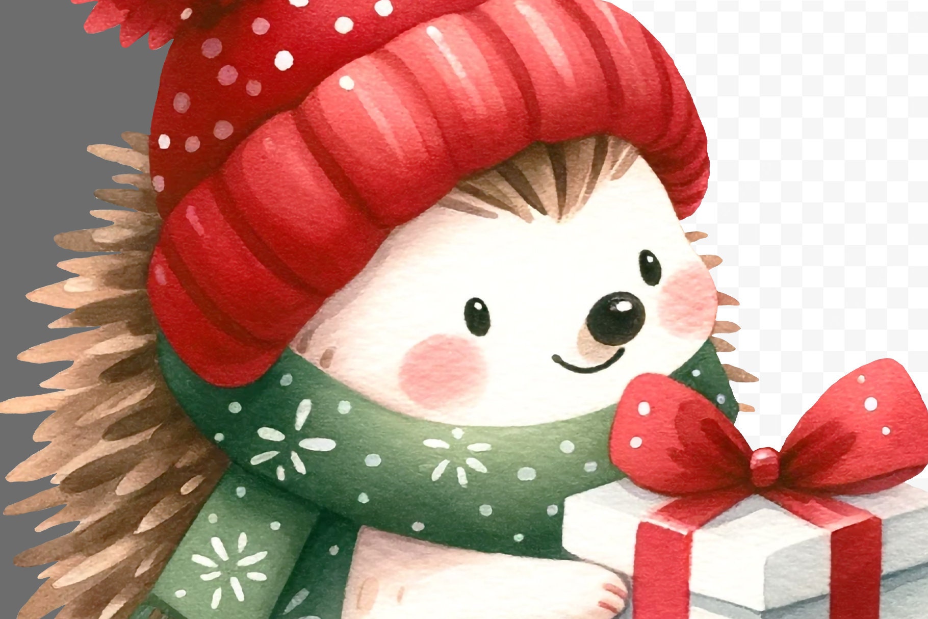 Cute Christmas Hedgehog Clipart Png Digital Download, Watercolor ...