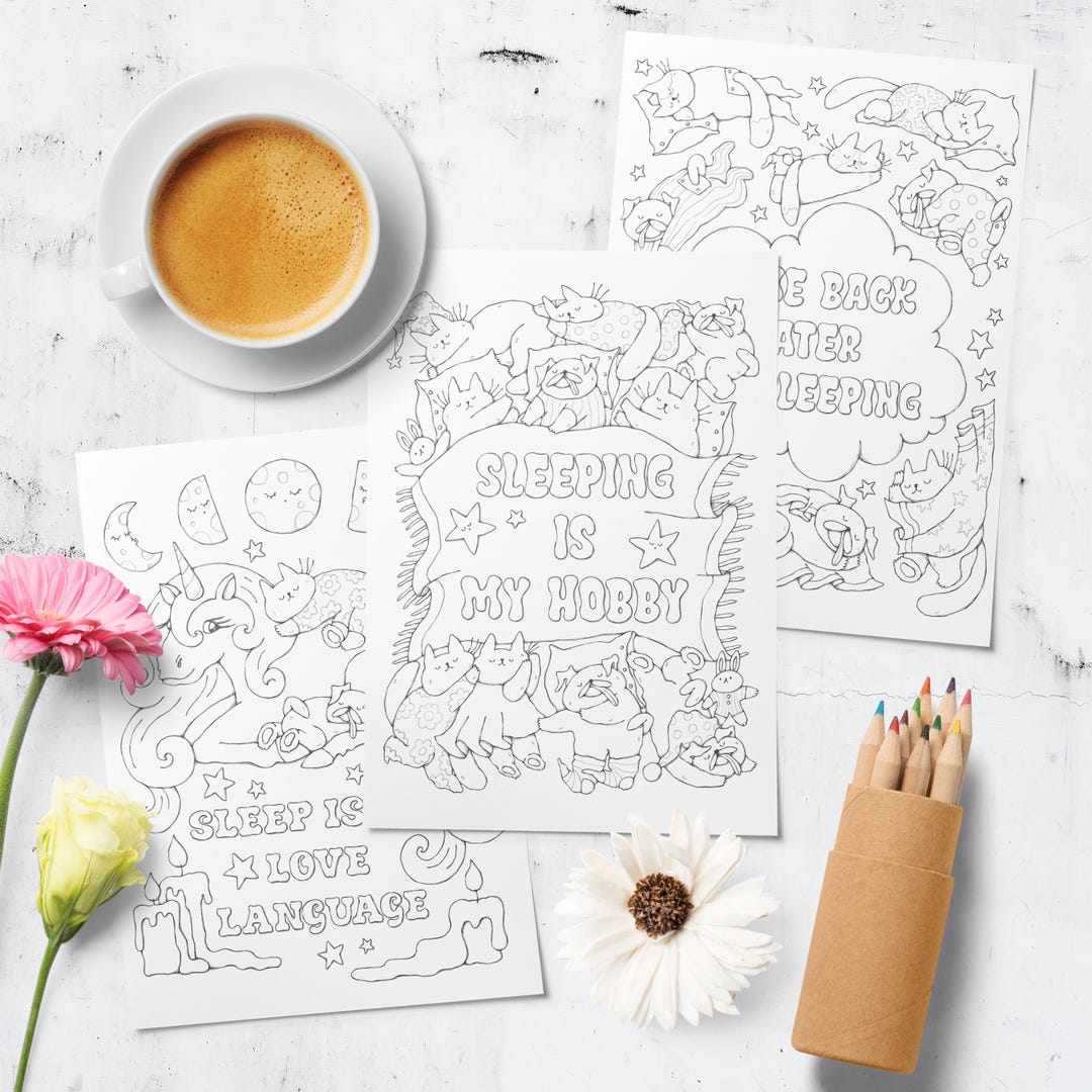 Digital Advanced Artist Drawn Coloring Pages, Cute Whimsical Cats, Cozy ...