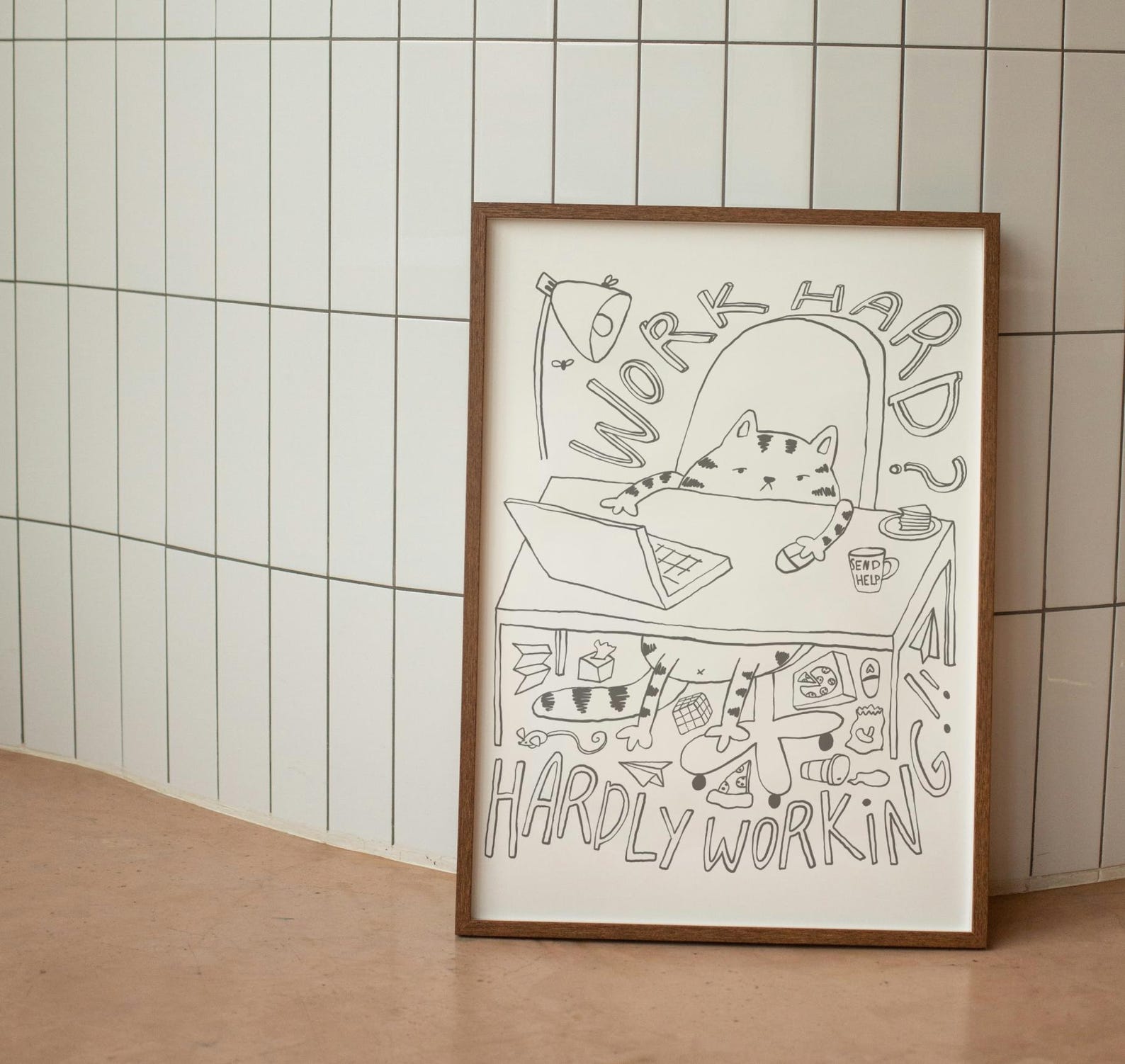 Funny Work Hard Hardly Working Art, Office Humor Doodle, Printable Wall ...