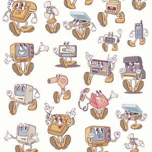 Retro Groovy Tech Mascot Creator, Cartoon Character Design (EPS, AI ...