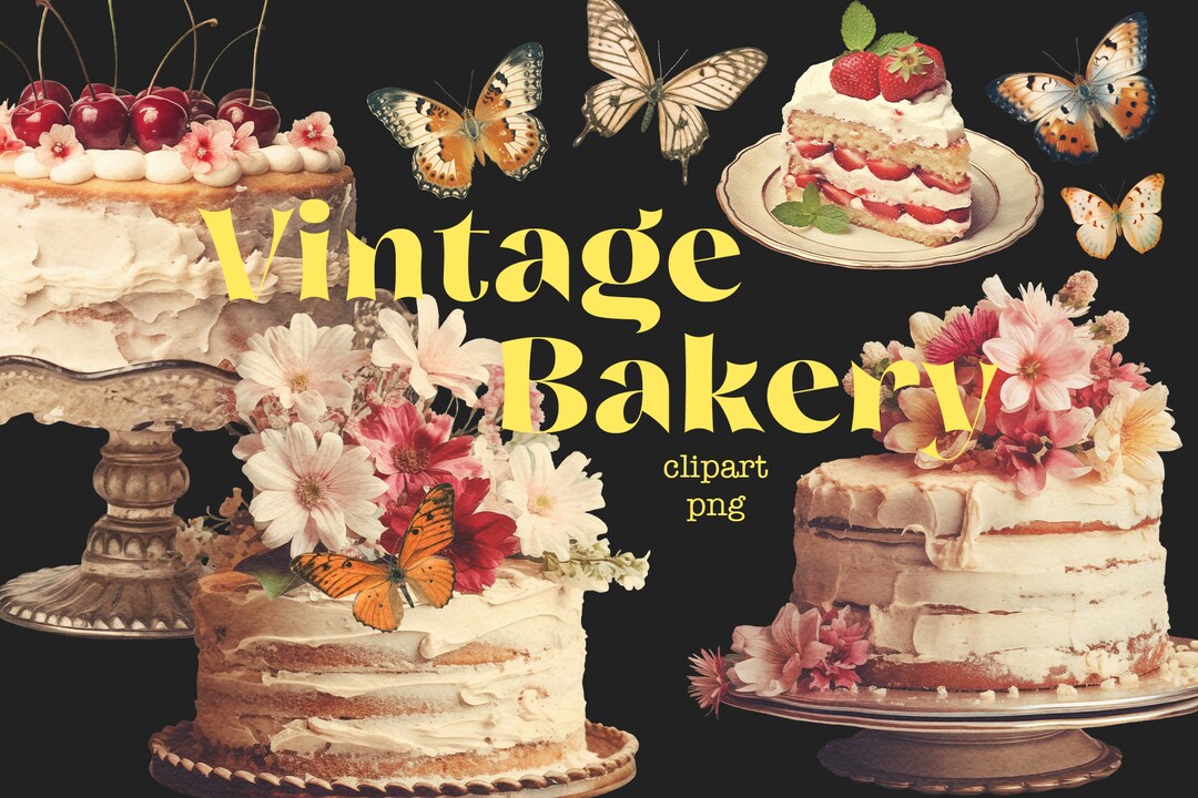 Vintage Bakery Collage Elements PNG Digital Download, Retro Poster, 60s ...