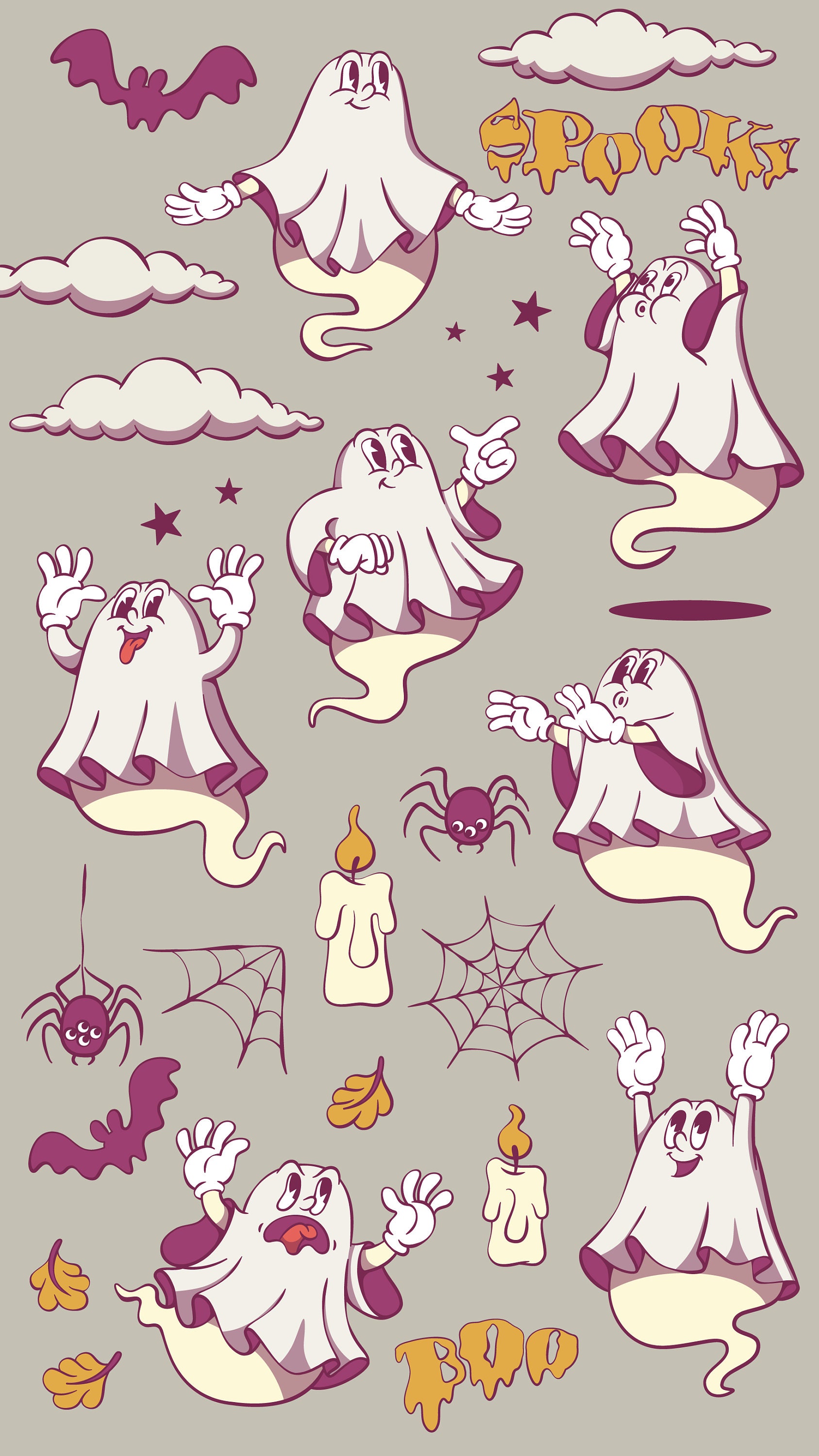 Groovy Ghosts Clipart, Retro Cartoon, Halloween, Trick or Treat, Spooky ...
