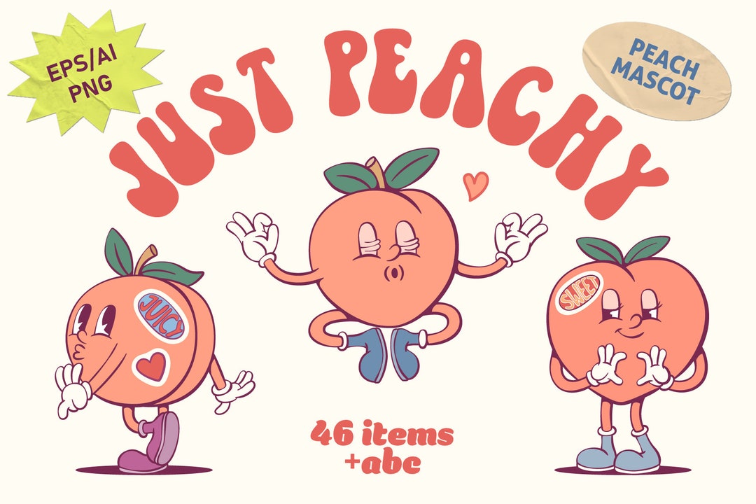 Peach Retro Groovy Mascot Clipart Download, Just Peachy Sublimation ...