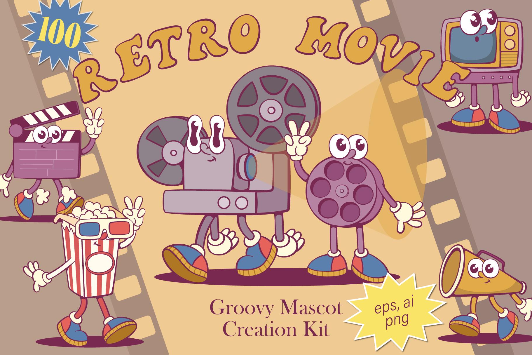 Retro Movie Mascot Creator Kit, 60s Cartoon Clipart (PNG, EPS, AI) - Etsy