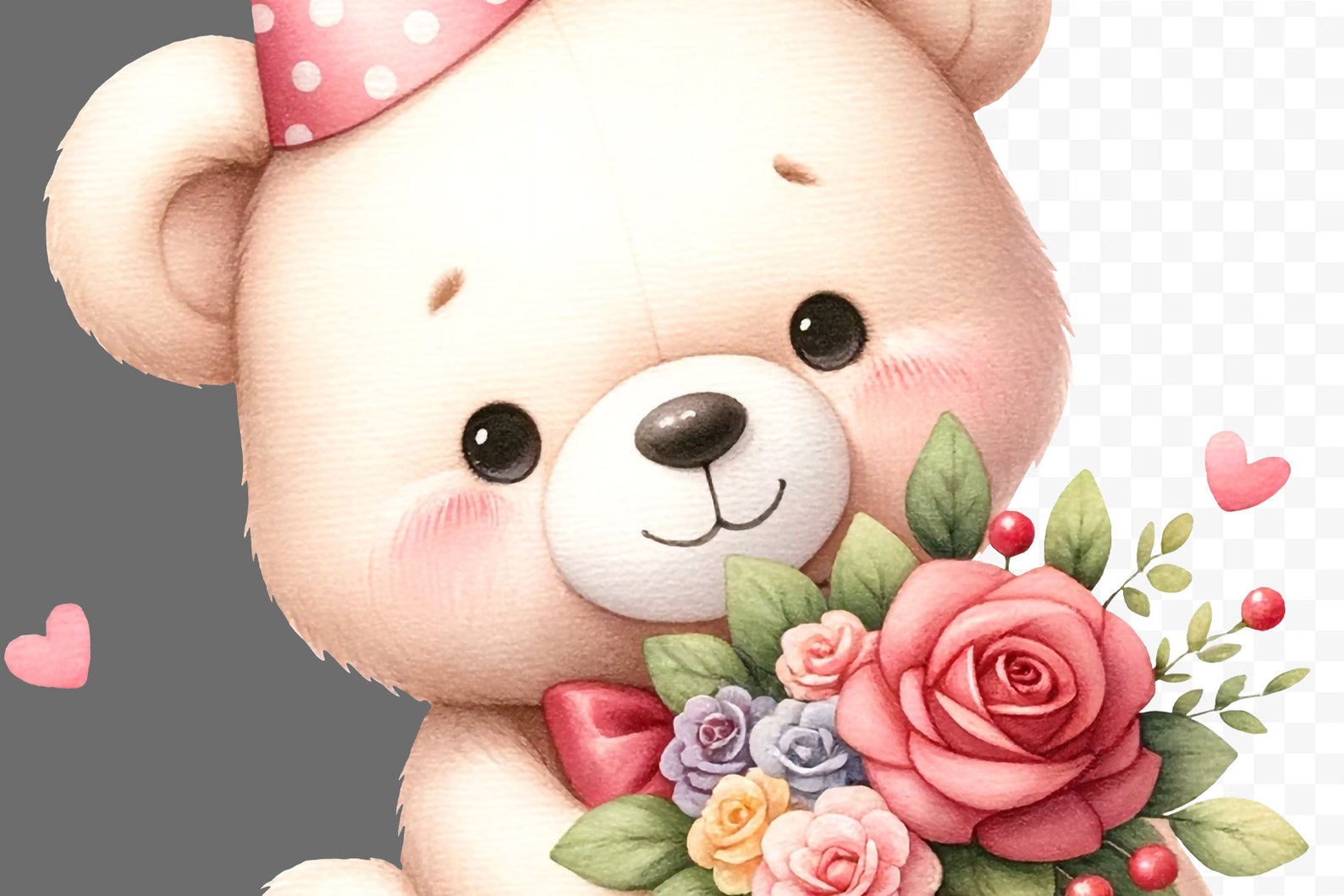 Cute Birthday Bear Clipart Png Digital Download, Watercolor Teddy Bear ...