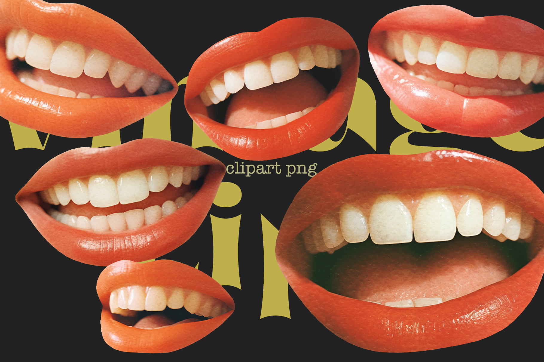 Vintage Lips Collage Elements PNG Digital Download, Retro Poster Smily ...
