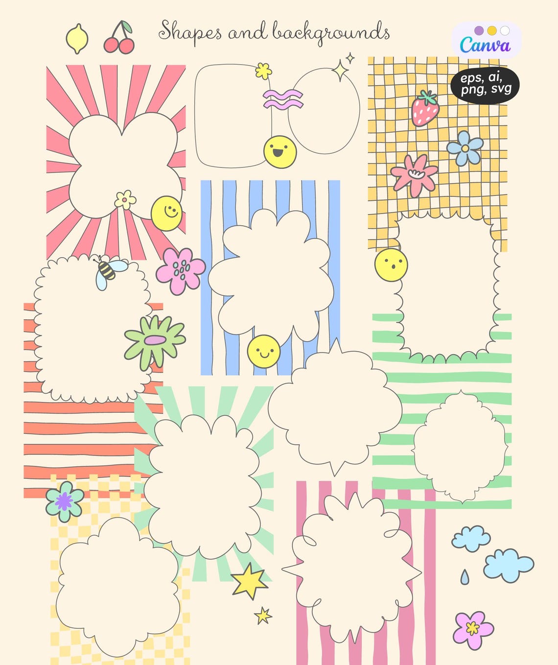 Cute Whimsical Frame Kit, Kawaii Pastel Borders and Cards, Aesthetic ...