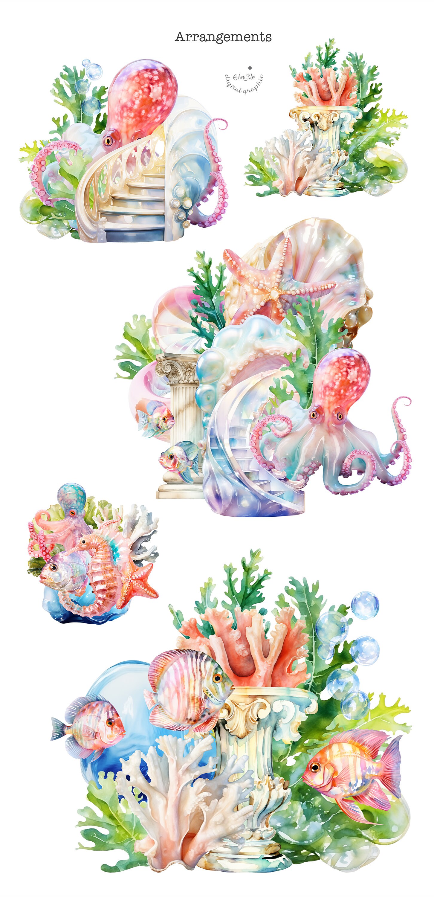 Ocean Clipart Bundle Digital Download, Summer Tropical Images, Marine ...