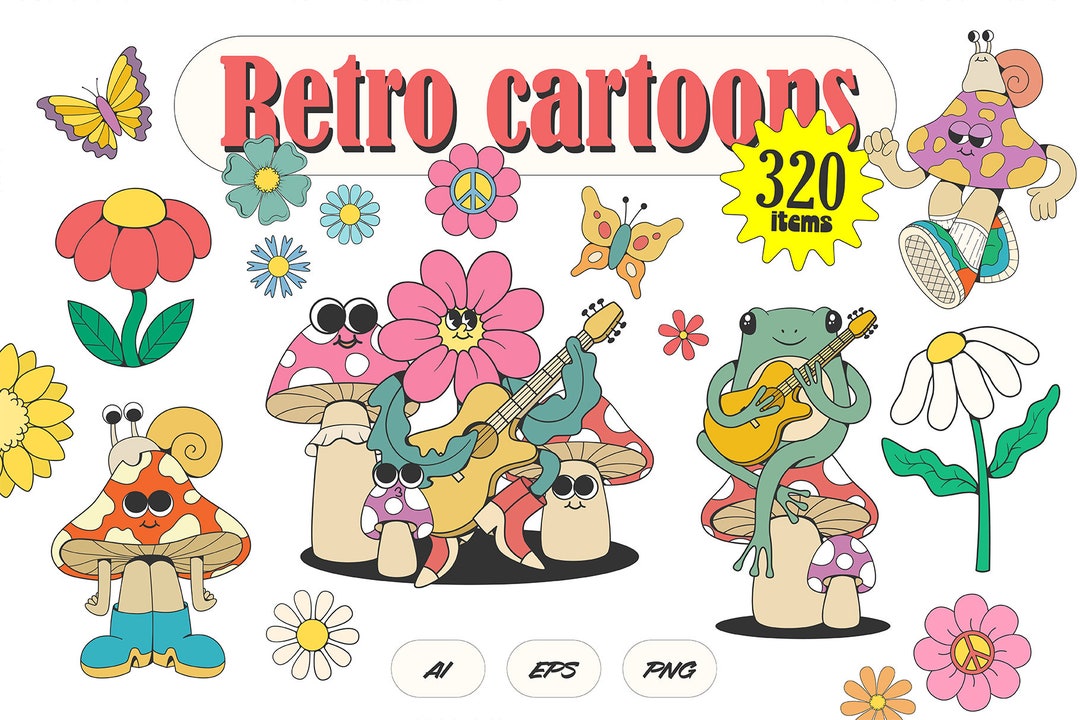 Retro Groovy Cartoon Illustrations, Character Design, Mascot Parts ...