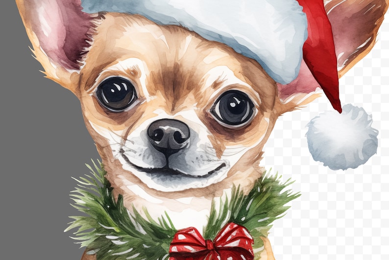 Christmas Chihuahua Dog in Santa Hat Clipart Png Digital Download ...