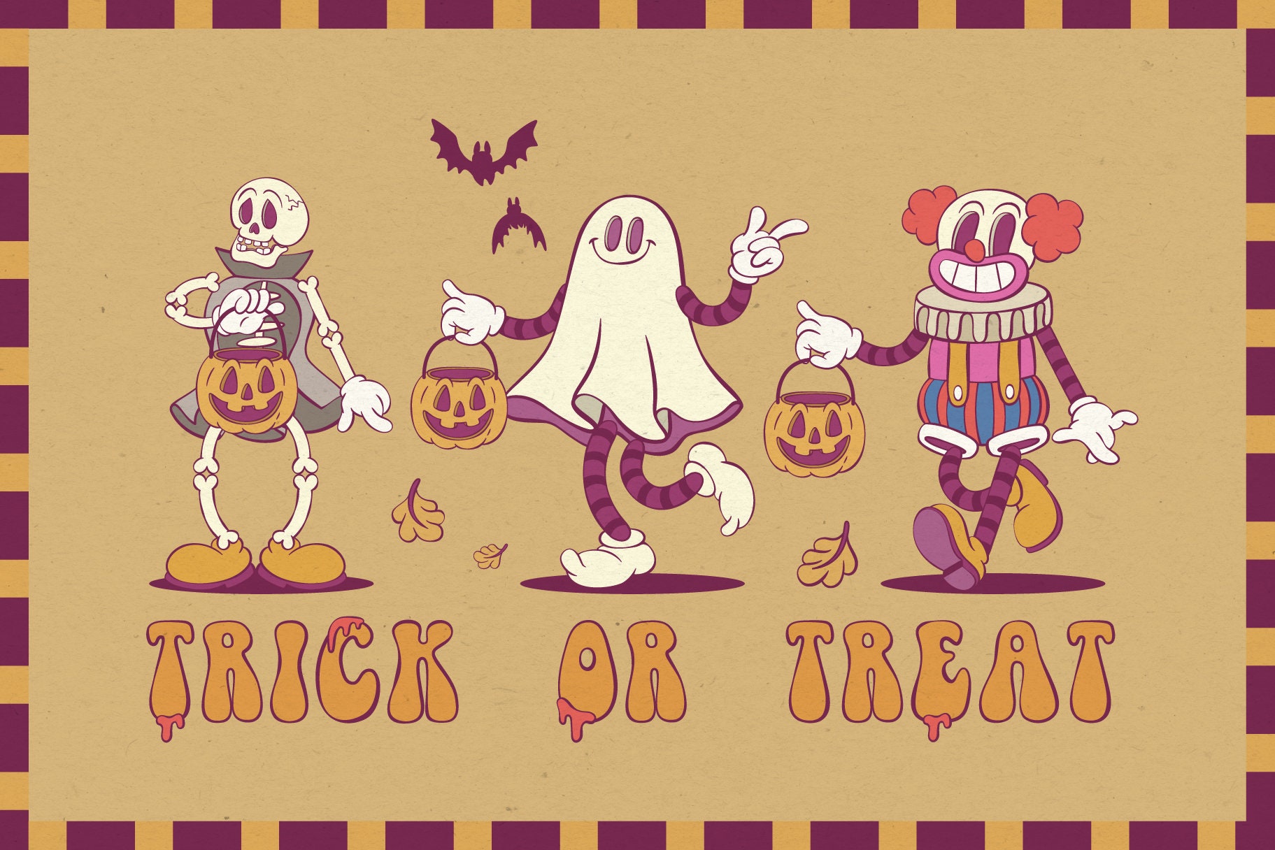 Retro Halloween Mascot Creator Kit, Groovy Vector Clipart (PNG, EPS, AI ...