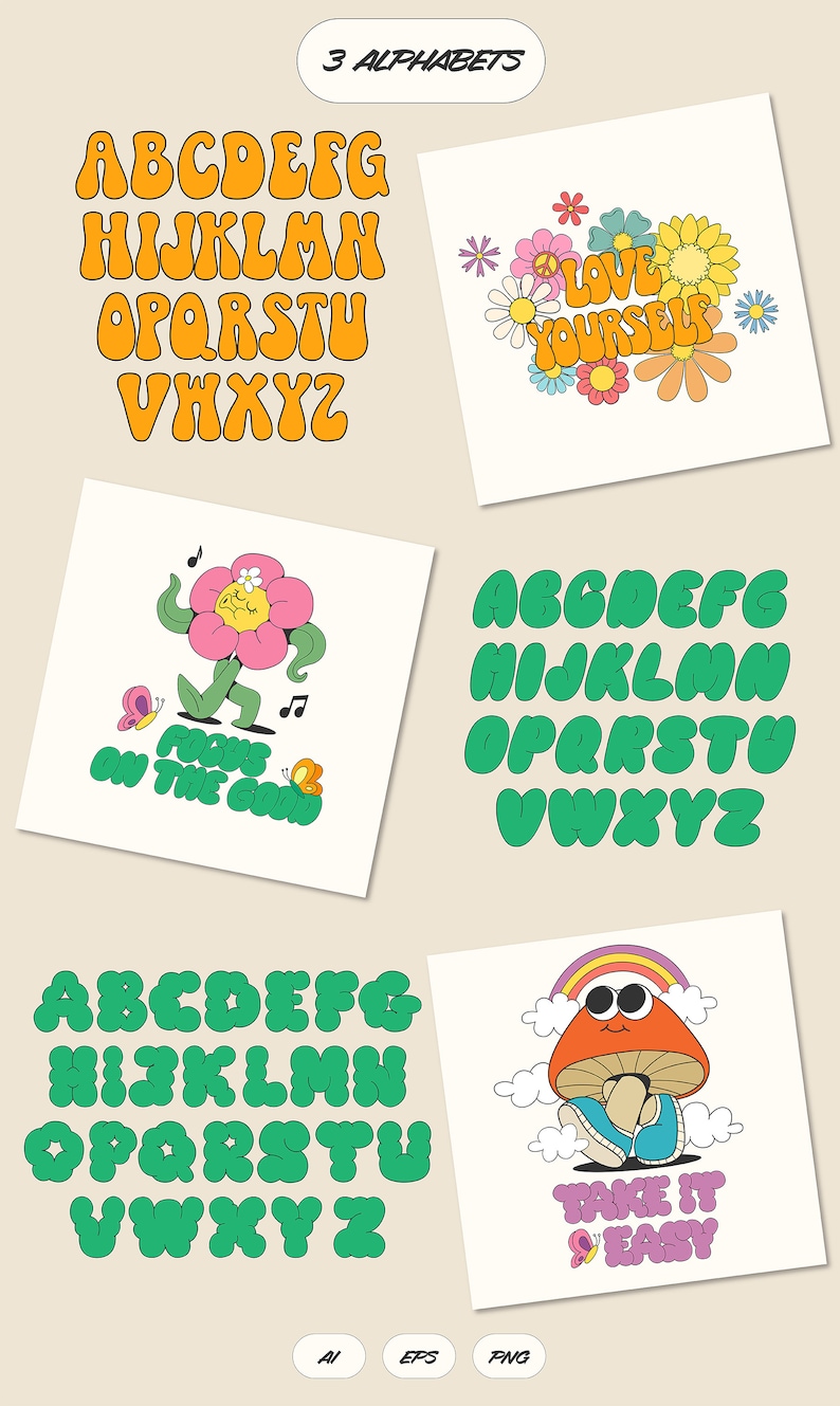 Retro Groovy Cartoon Illustrations, Character Design, Mascot Parts ...