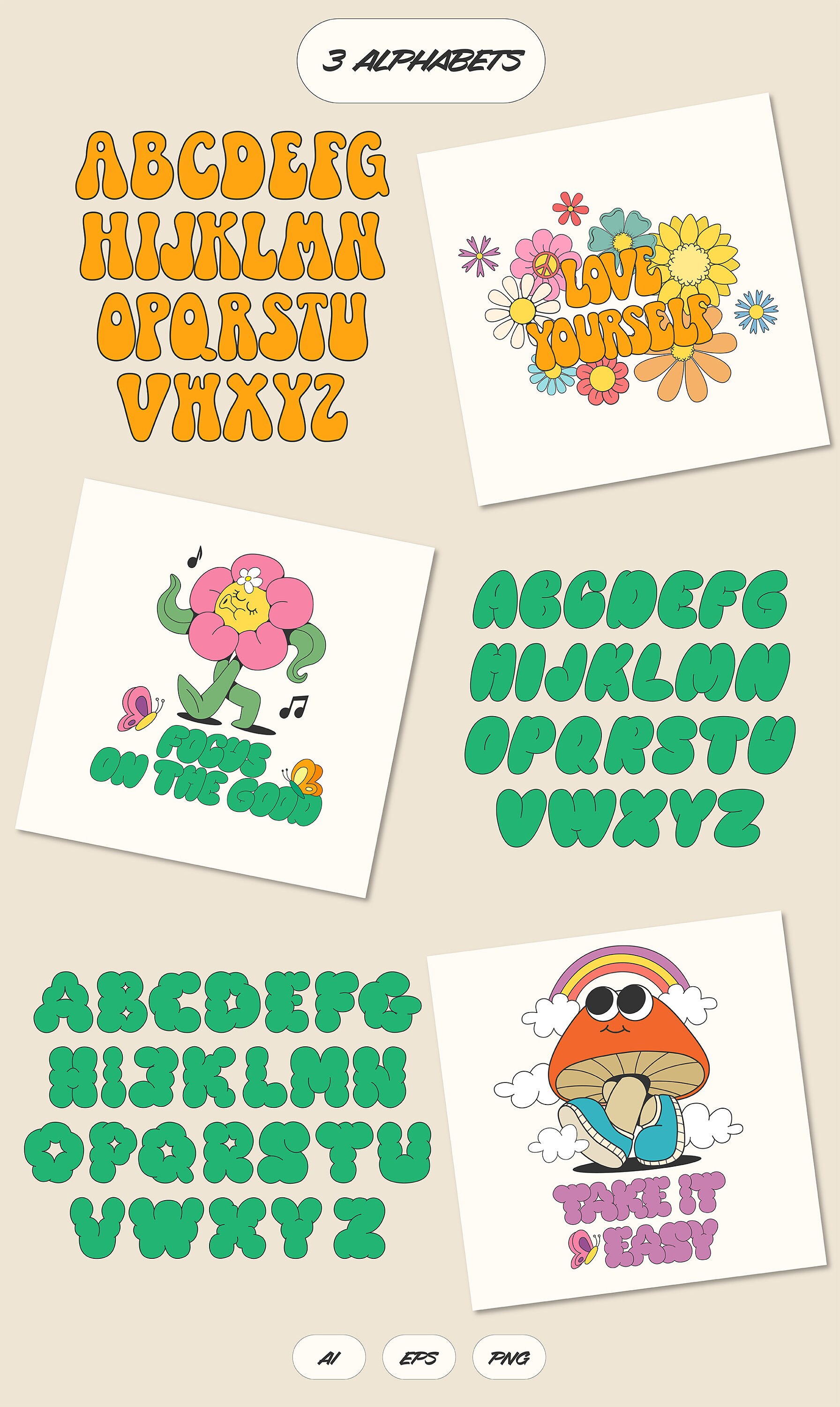 Retro Groovy Cartoon Illustrations, Character Design, Mascot Parts ...