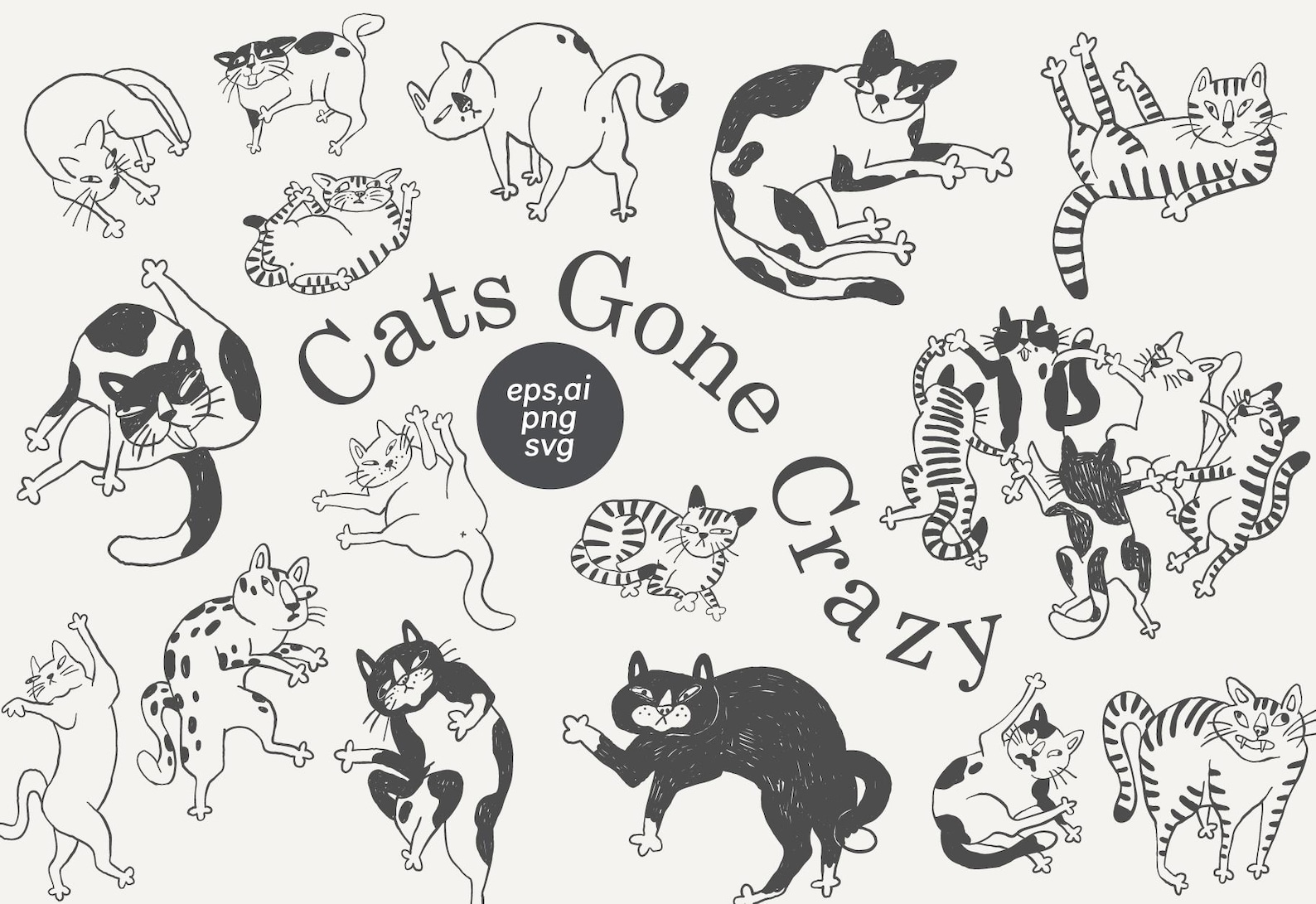 Funny Sketch Cat Clipart Bundle, Weird Line Art Cats (svg, Png, Eps, Ai ...