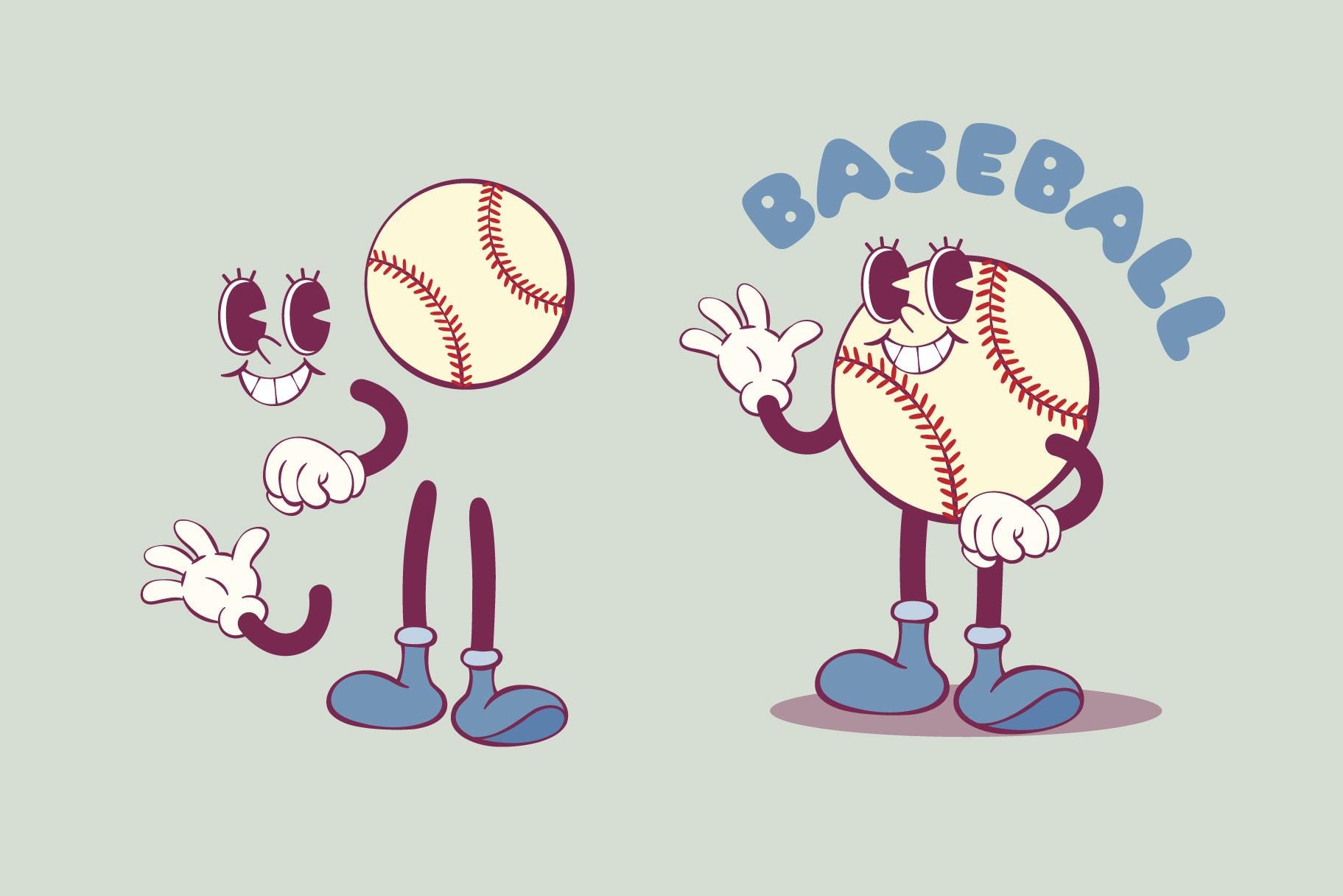 Retro Groovy Baseball Mascot Creation Kit - EPS, PNG, Mascot Parts ...
