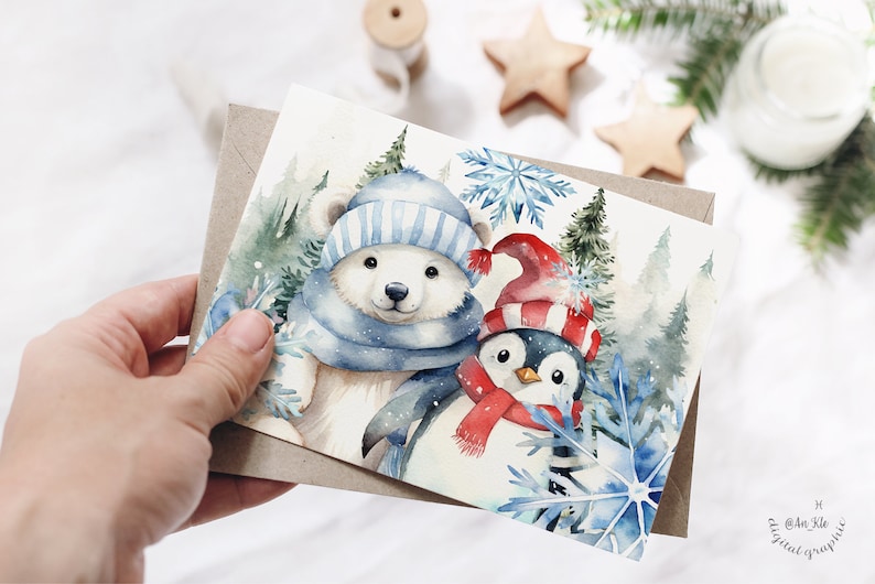 Polar Christmas Clipart Png Digital Download, Watercolor Winter ...
