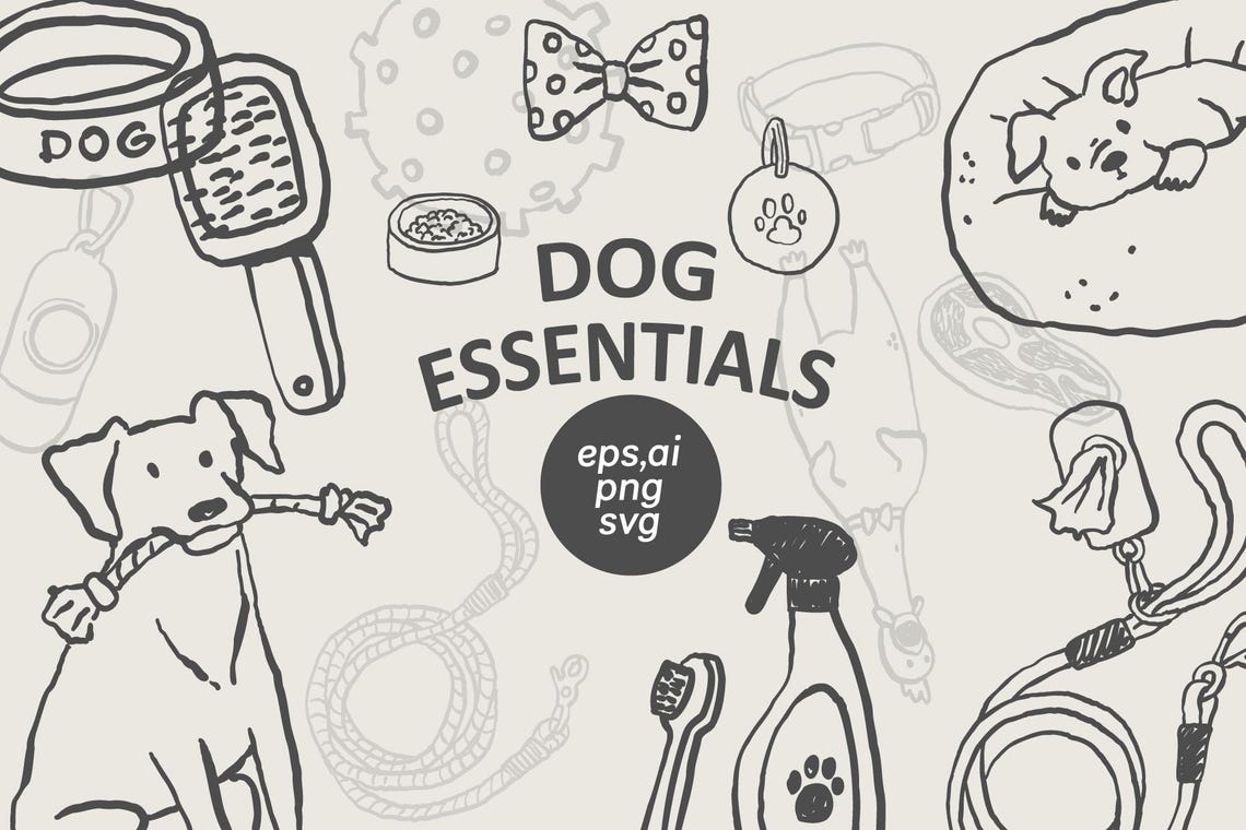 Dog Essentials Doodles, Pet Accessories Design Elements (svg, Png, Eps ...