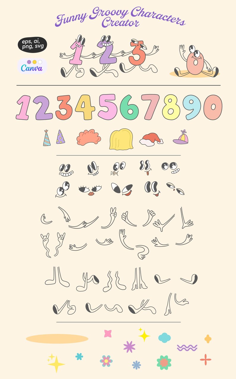 Funny Number Characters Clipart – Retro Groovy Number Mascot Creator ...