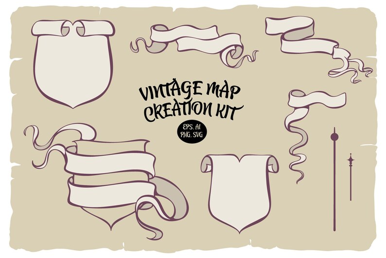 Vintage Hand Drawn Map Creator Kit, Fantasy Clipart (digital Download ...