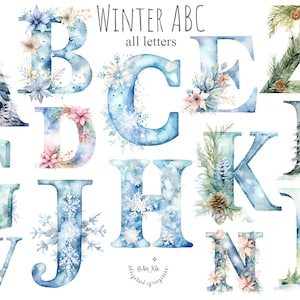 Winter Letters Clipart Png, Watercolor Frozen Christmas Alphabet, Xmas ...