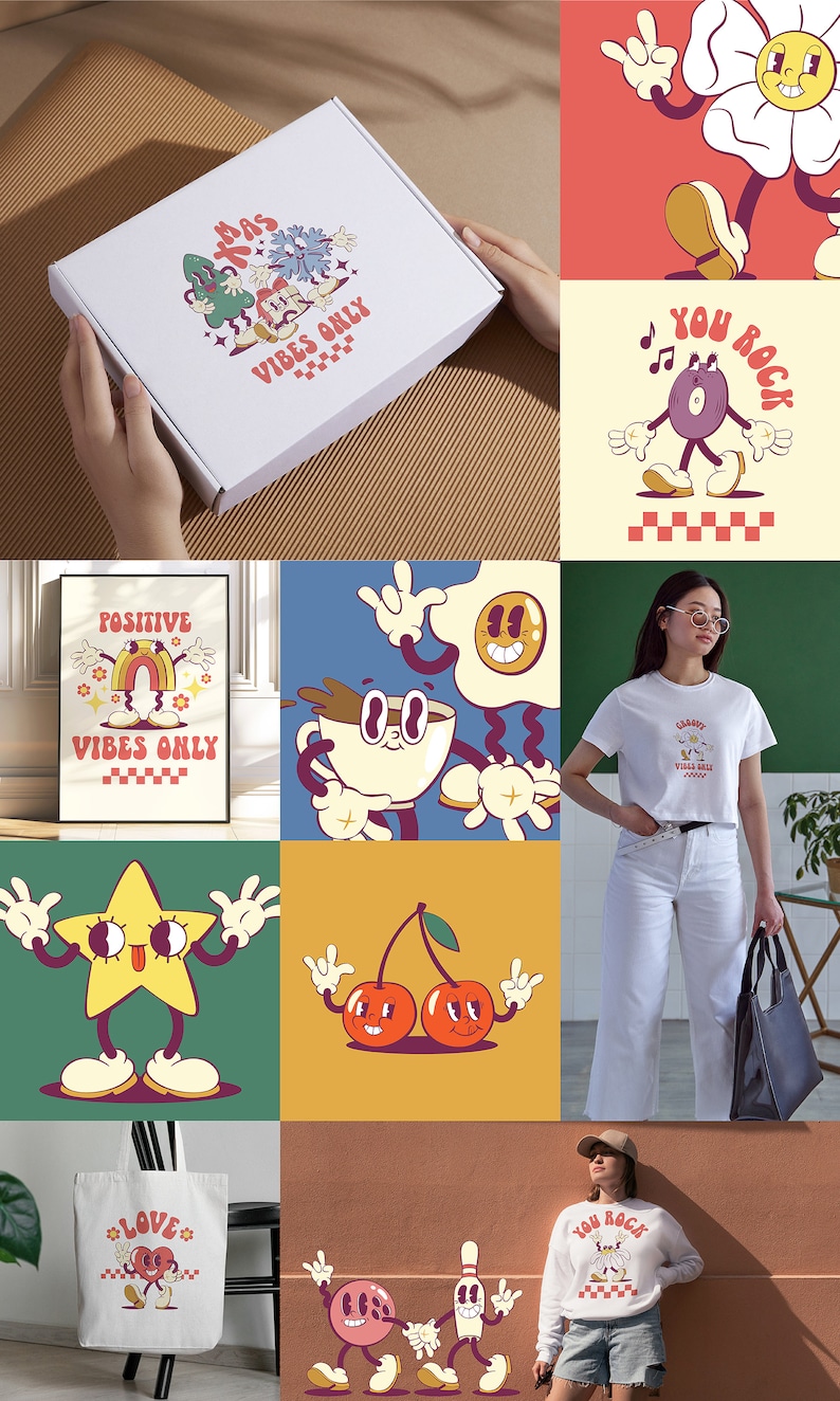 Mascot Creation Kit Bundle, Retro Groovy Mascot Characters Creator ...