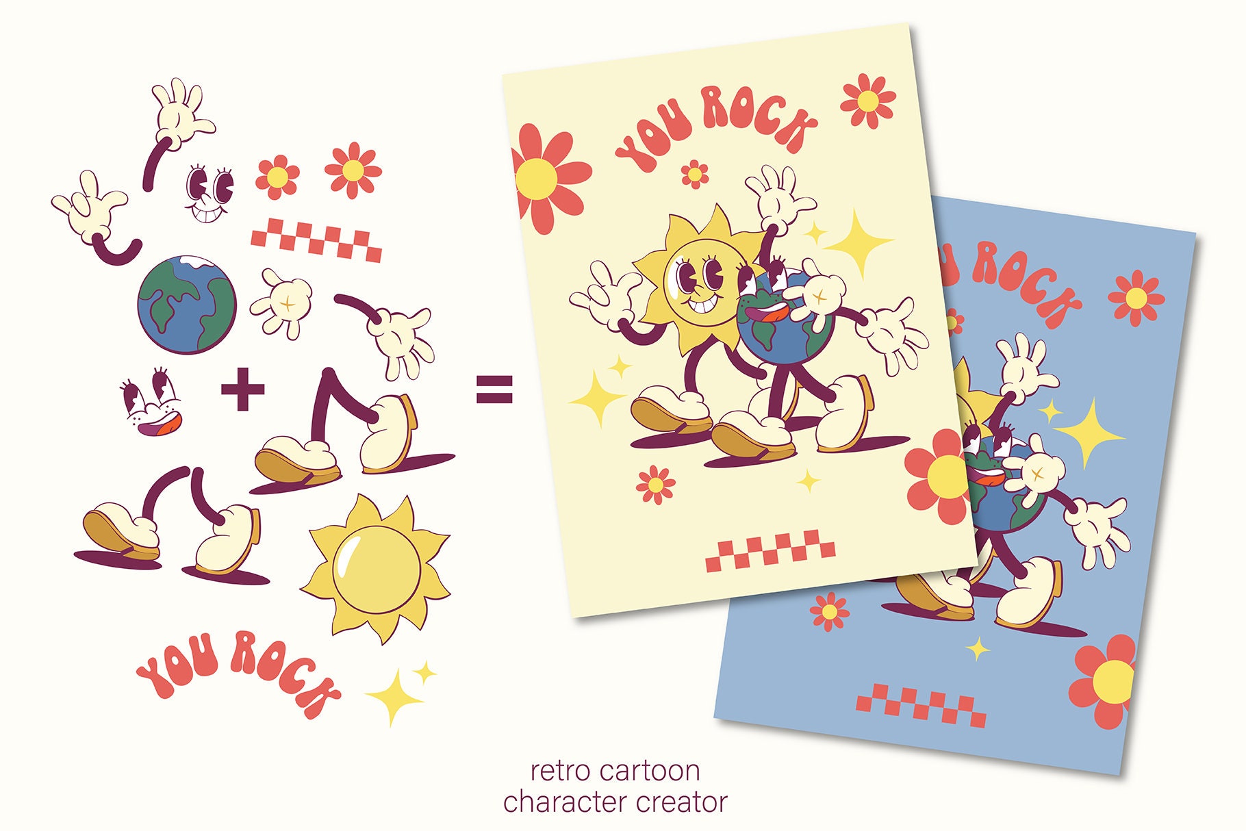 Mascot Creation Kit Bundle, Retro Groovy Mascot Characters Creator ...