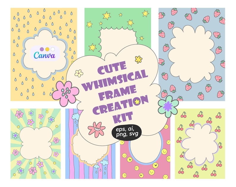 Kawaii Pastel Frame Kit, Whimsical Card Borders (EPS PNG SVG) - Etsy