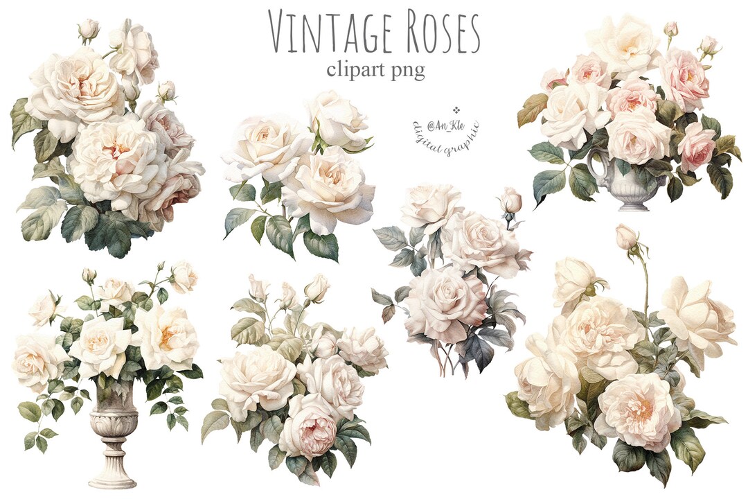 Vintage Roses Clipart Png Digital Download, Antique Wedding Decor ...