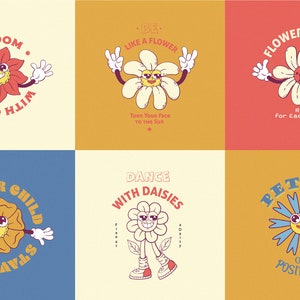 Flower Power Mascot Clipart Collection, Retro Groovy Mascot Creation ...