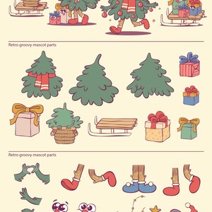 Christmas Tree Character Creation Kit, Retro Groovy Xmas Mascot ...