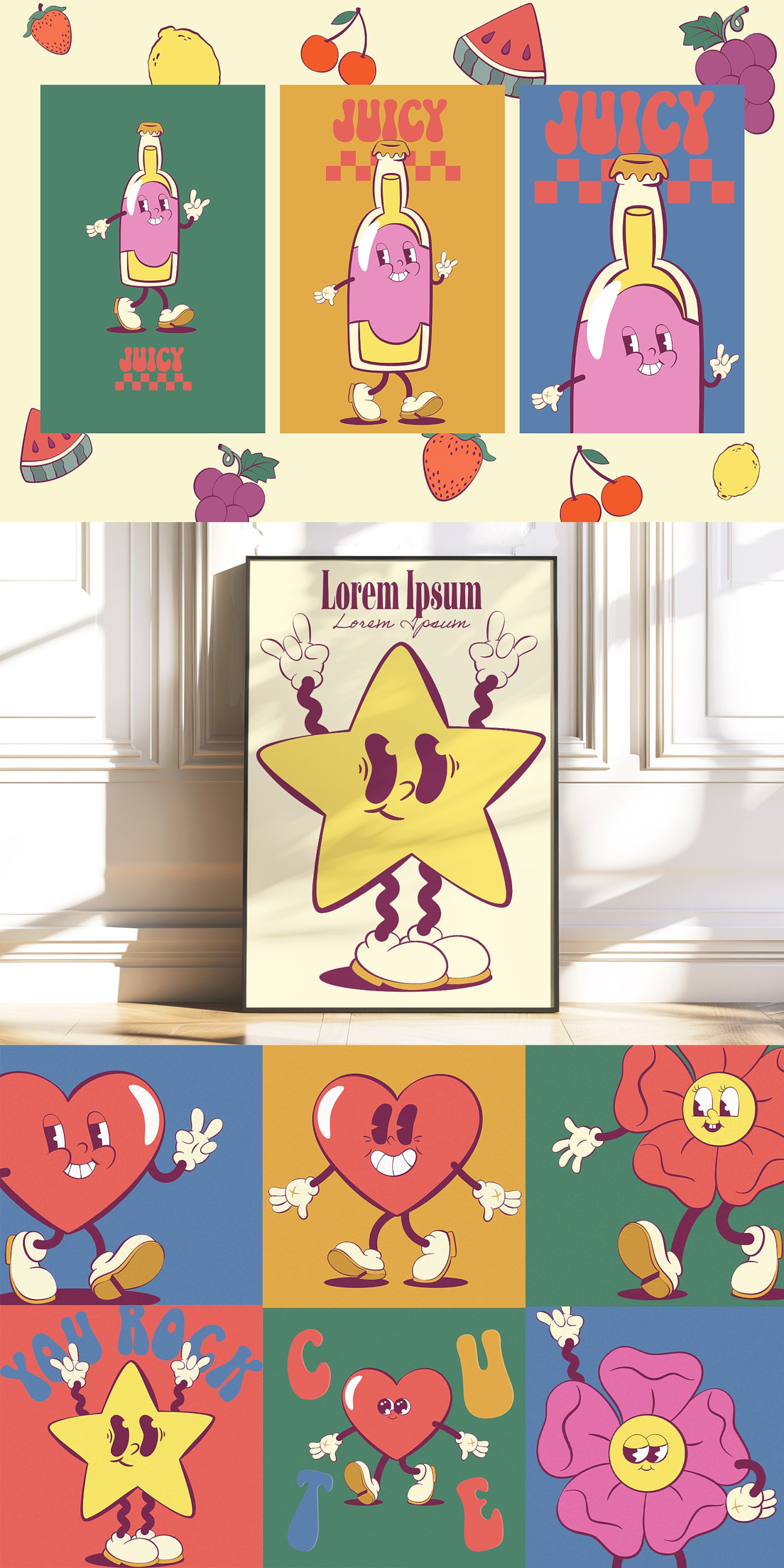 Mascot Creation Kit Bundle, Retro Groovy Mascot Characters Creator ...