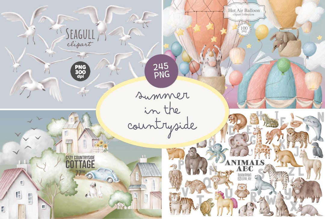 Whimsical Countryside Clipart Bundle - Hand Drawn Cute Illustrations ...