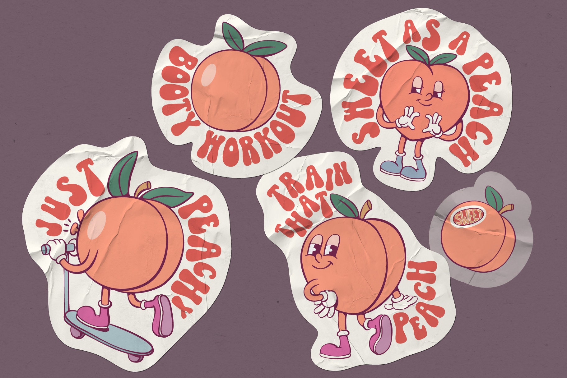 Peach Retro Groovy Mascot Clipart Download, Just Peachy Sublimation ...