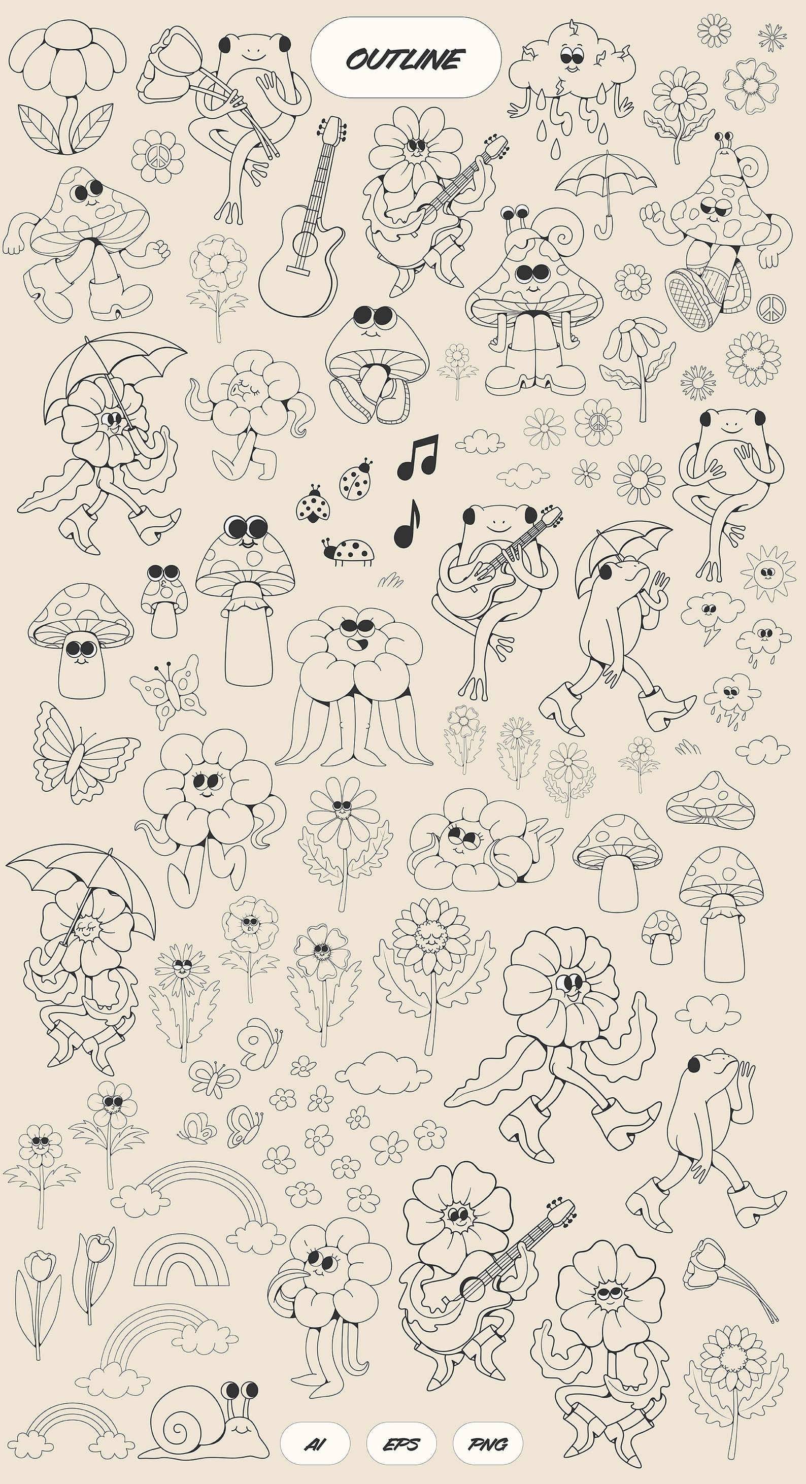 Retro Groovy Cartoon Illustrations, Character Design, Mascot Parts ...