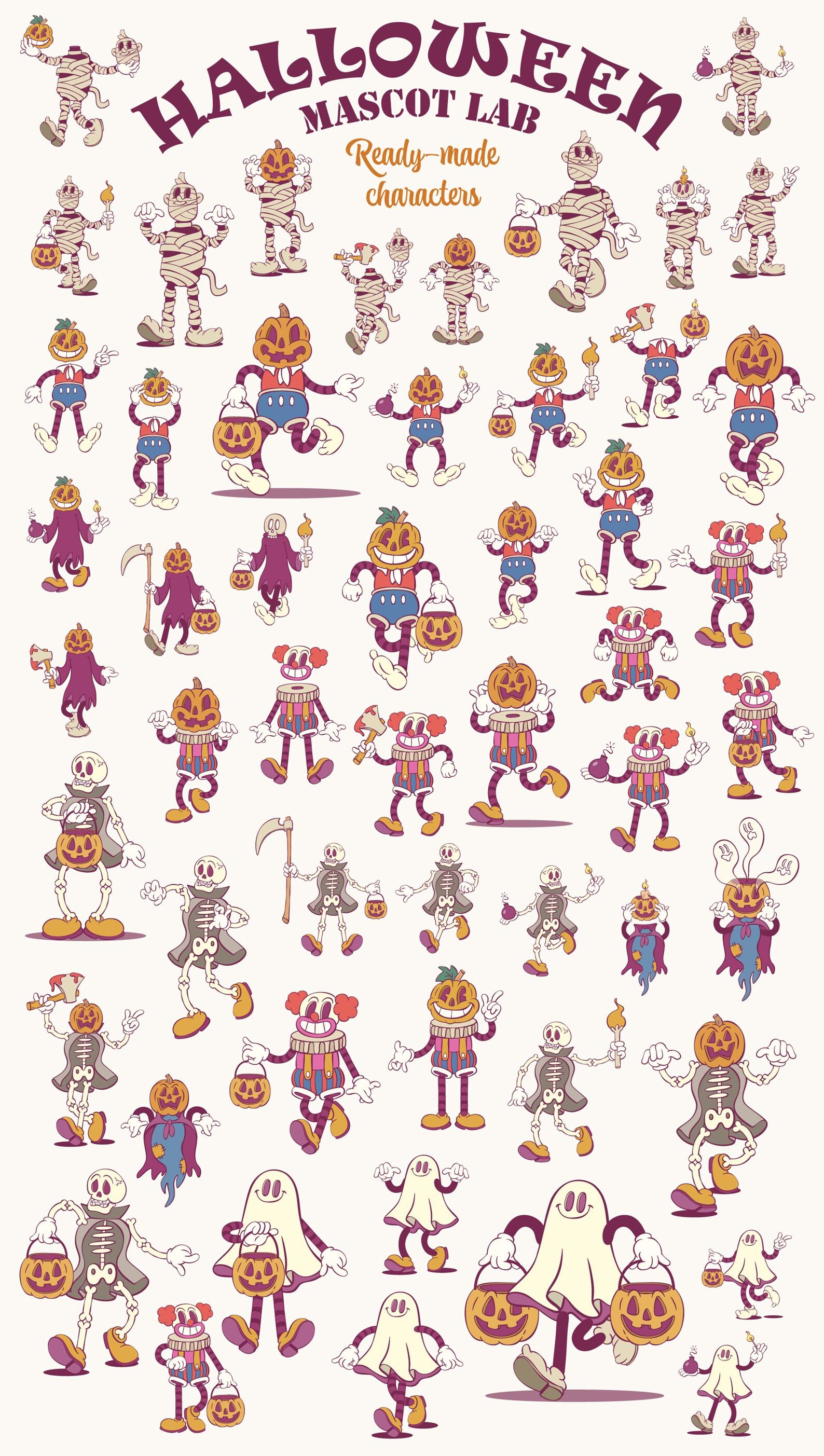 Halloween Groovy Mascot Creation Kit, Retro Mascot Creator, Vintage ...