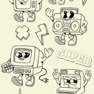 Set of Retro Mascot Characters Clipart Download, Vintage Computer ...