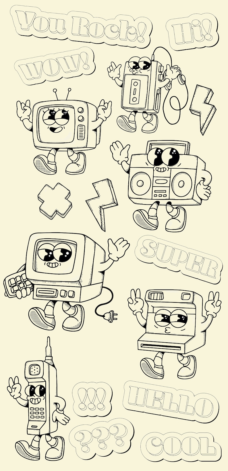 Set of Retro Mascot Characters Clipart Download, Vintage Computer ...