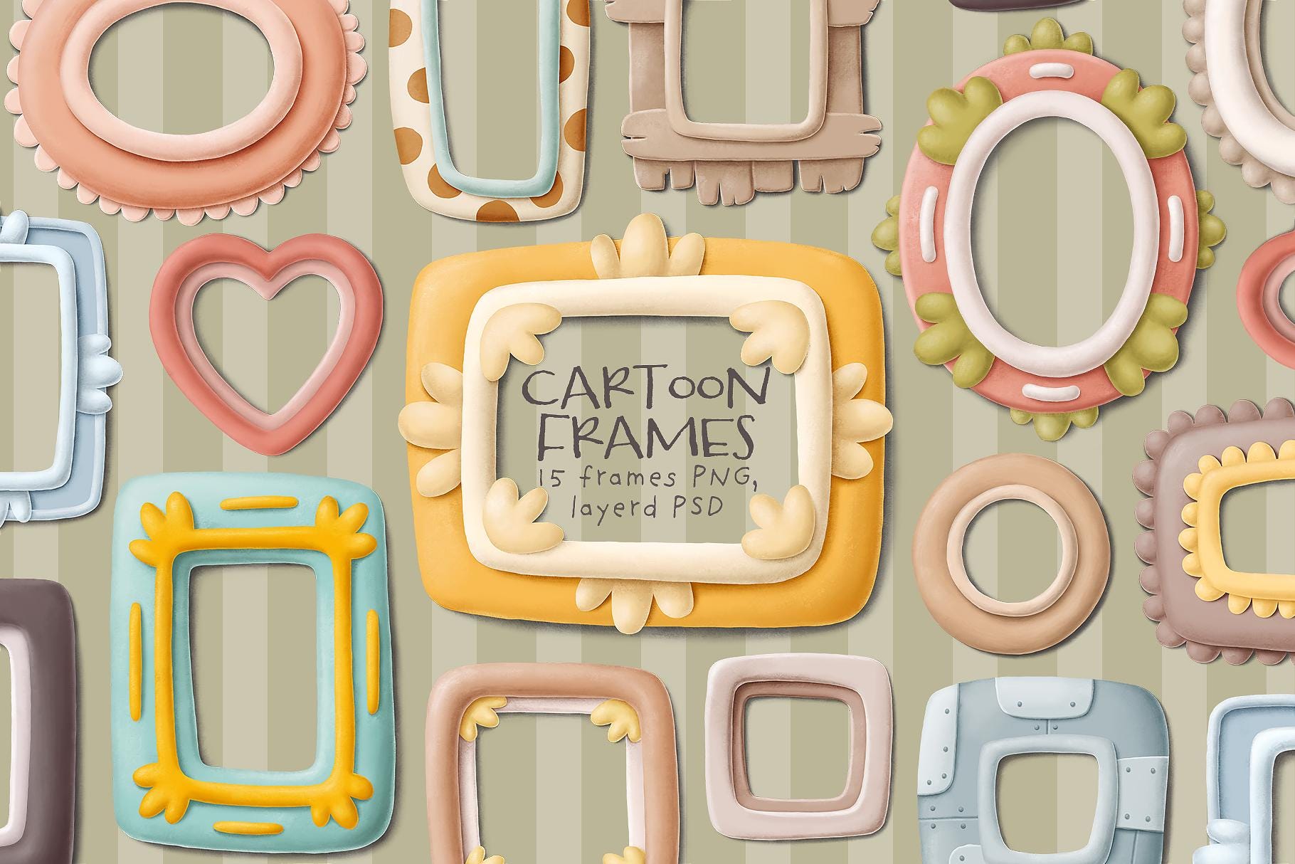 Cute Whimsical Nursery Frames Clipart, Hand Drawn