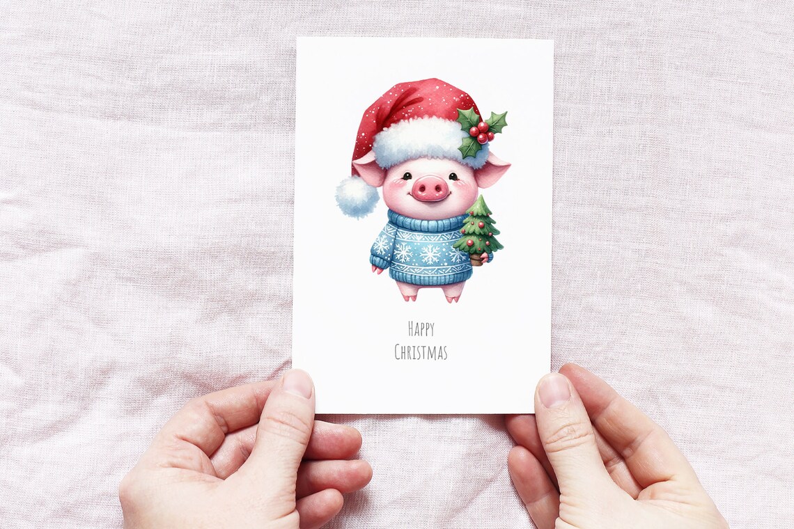 Cute Christmas Pig Clipart Png Digital Download, Rural Christmas, Farm ...