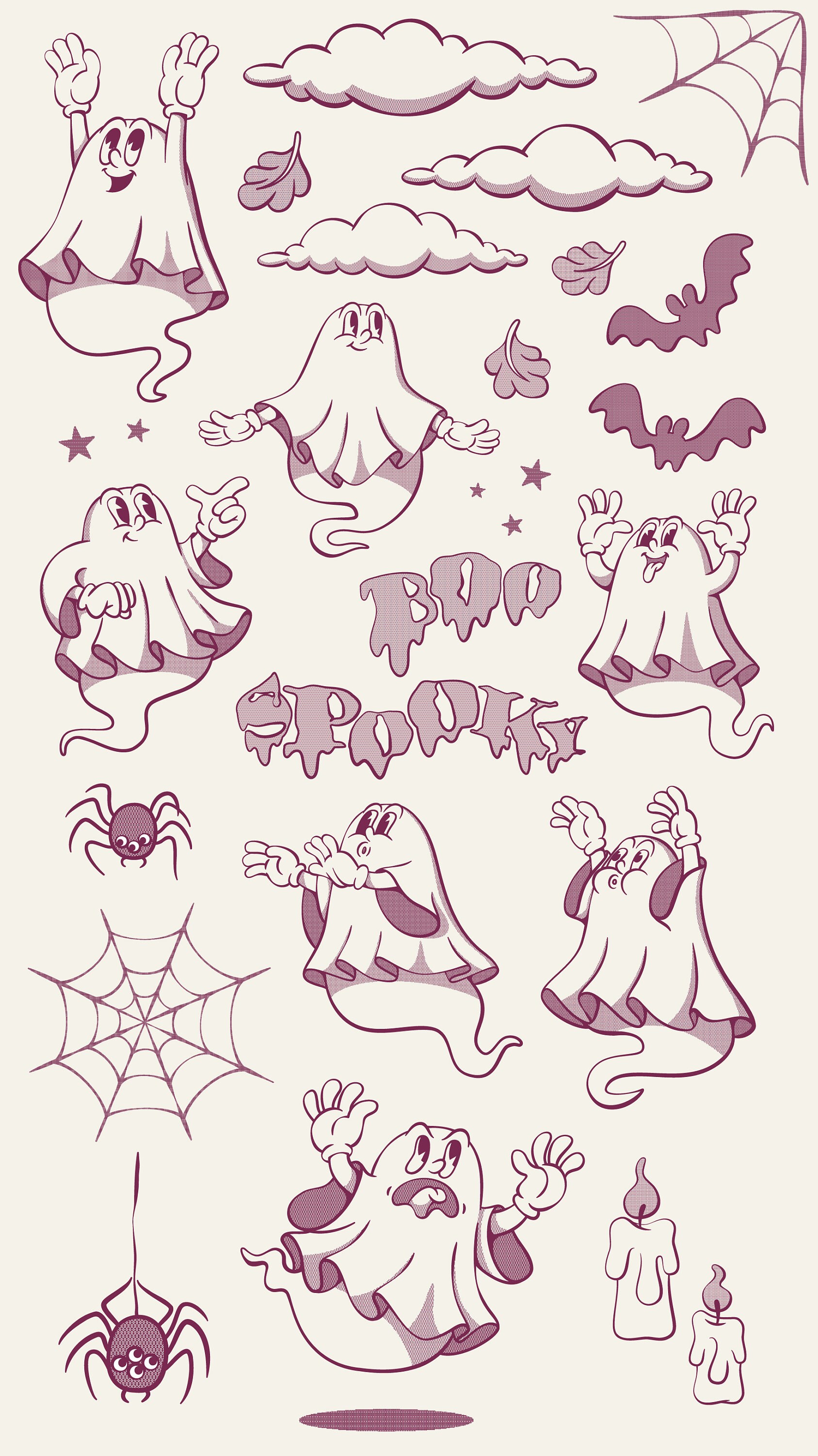 Groovy Ghosts Clipart, Retro Cartoon, Halloween, Trick or Treat, Spooky ...