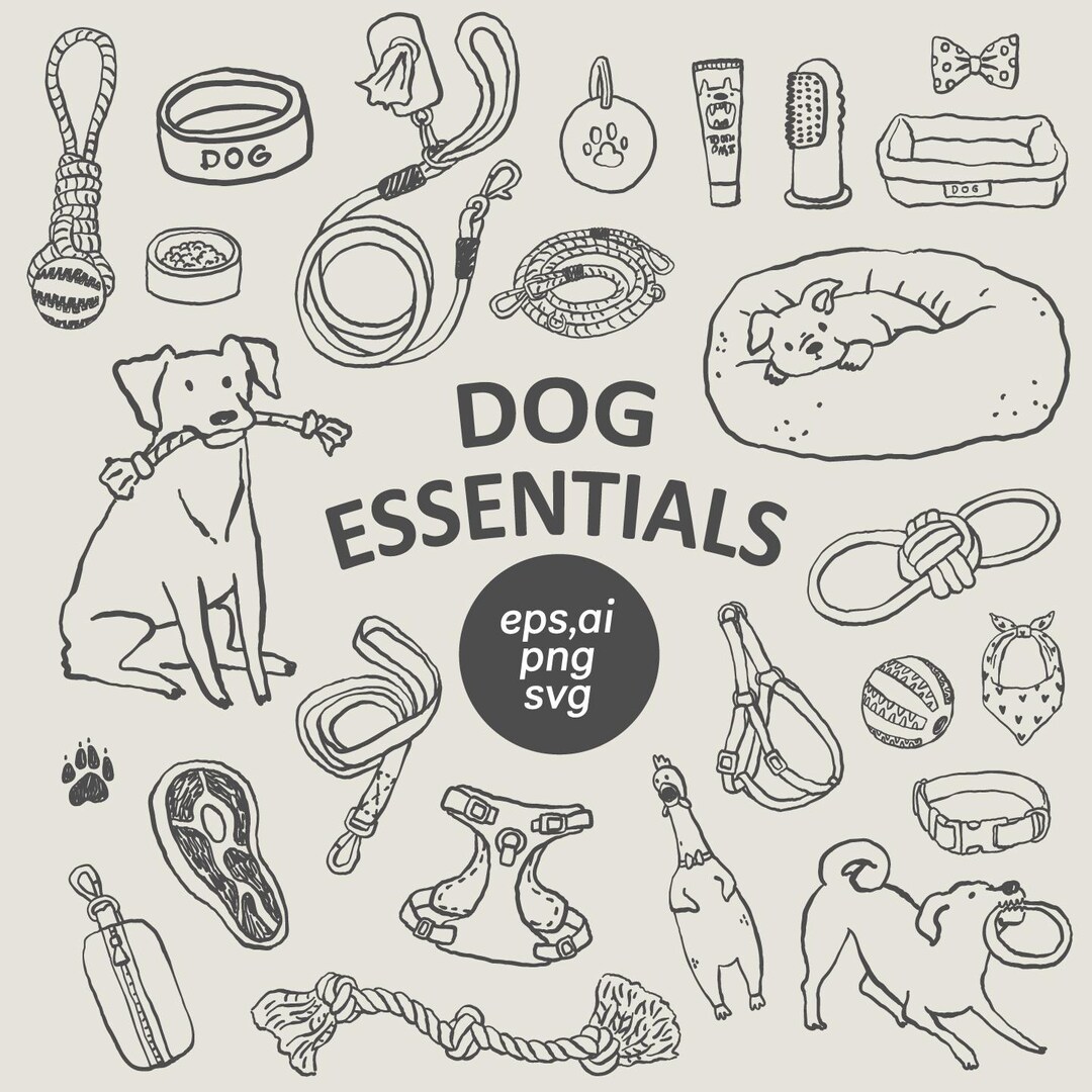 Dog Essentials Doodles, Pet Accessories Design Elements (svg, Png, Eps ...