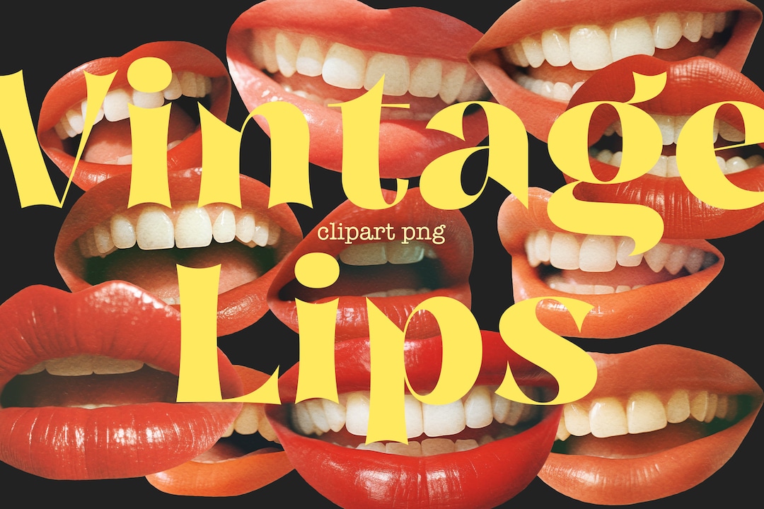 Vintage Lips Collage Elements PNG Digital Download, Retro Poster Smily ...