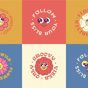 Flower Power Mascot Clipart Collection, Retro Groovy Mascot Creation ...