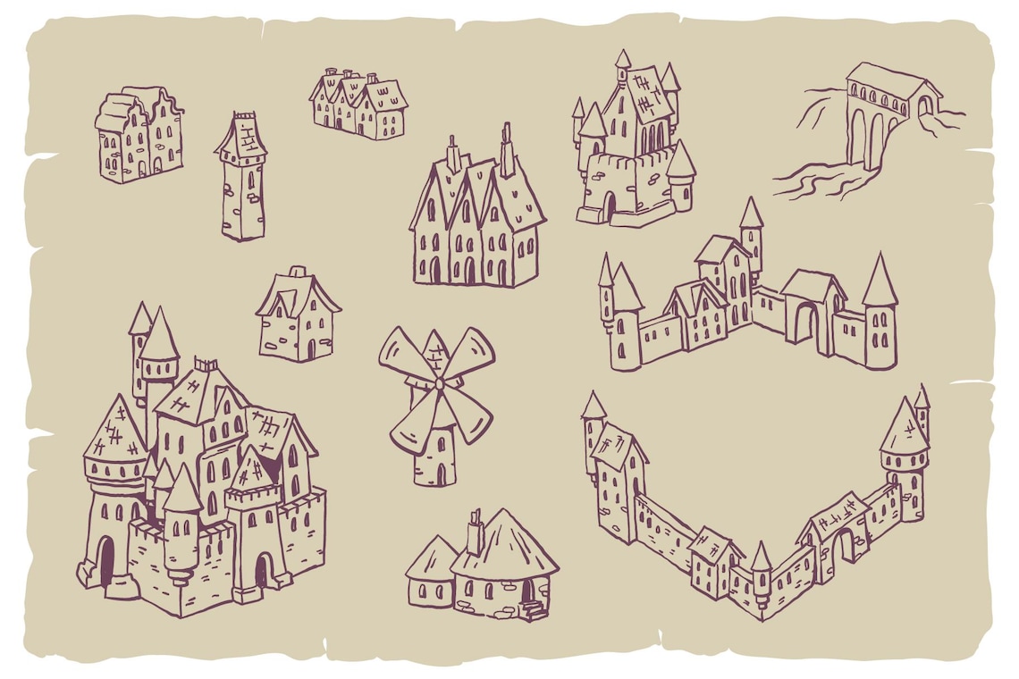 Vintage Hand Drawn Map Creator Kit, Fantasy Clipart (digital Download ...