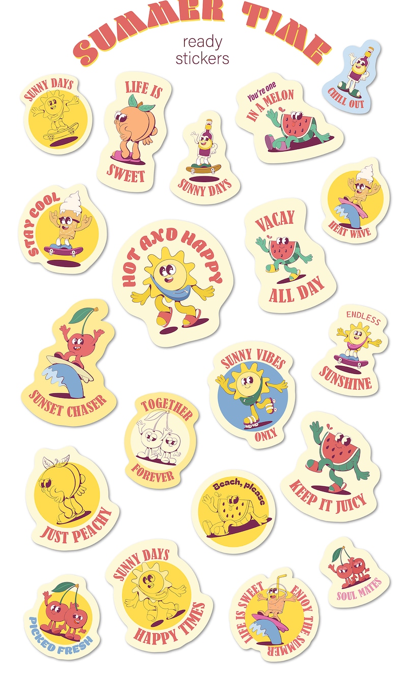 Retro Groovy Summer Mascot Characters, Sublimation Designs, Vintage ...