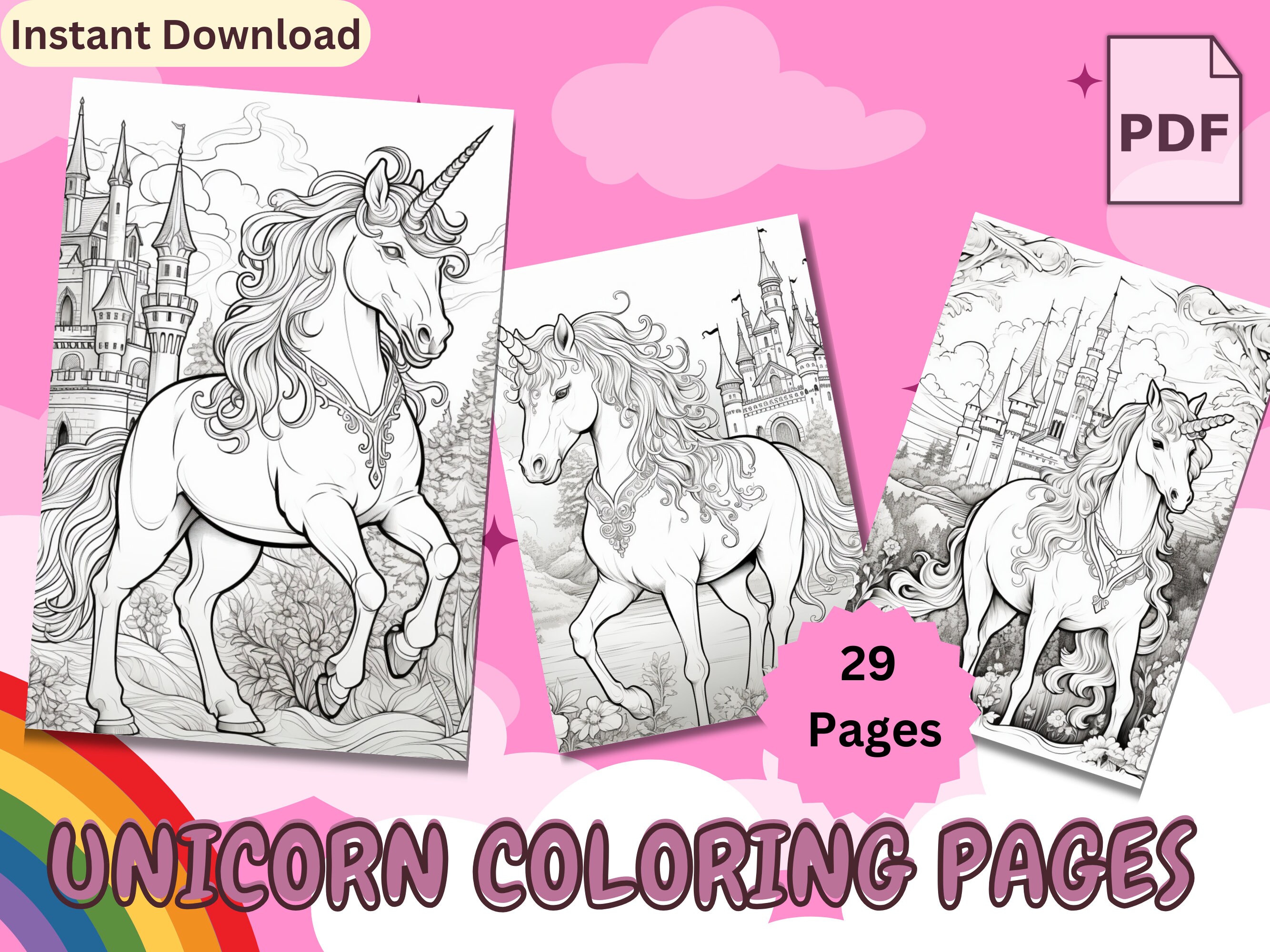 Rainbow Unicorn Coloring Page, Fantasy Coloring Sheet Rainbow Coloring ...