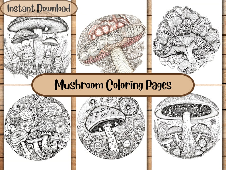 Mushroom Coloring Pages, Instant Download, Unique, 36 PDF Printable ...