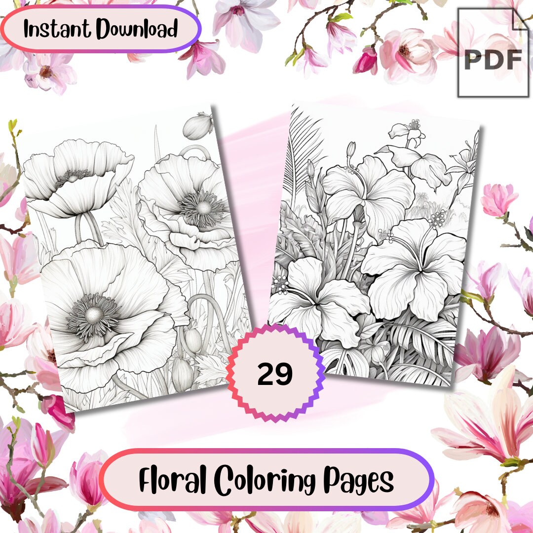 Botanical Coloring Pages Digital Download Spring Flower Creative Hobby ...