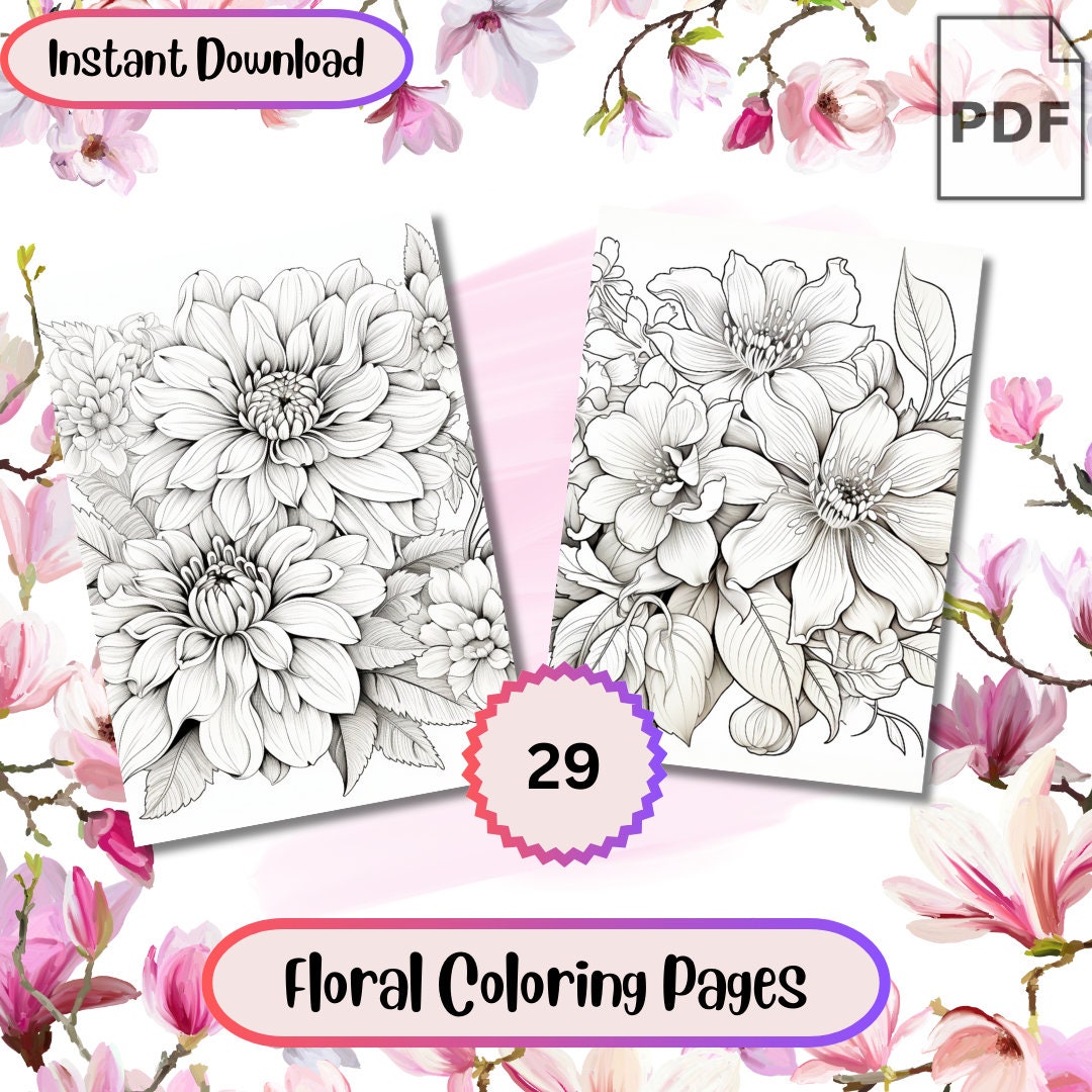 Botanical Coloring Pages Digital Download Spring Flower Creative Hobby ...