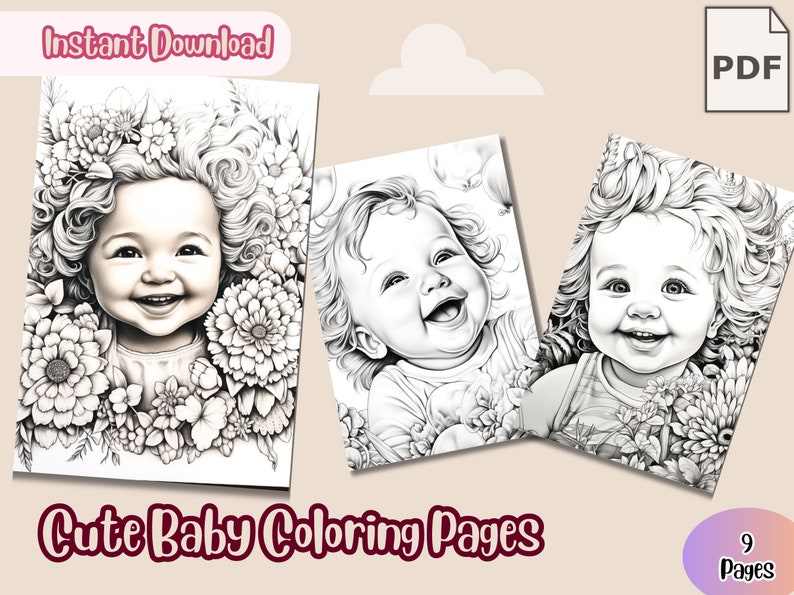 Cute Baby Coloring Pages 9 Pages of Printable PDF, Instant Download ...